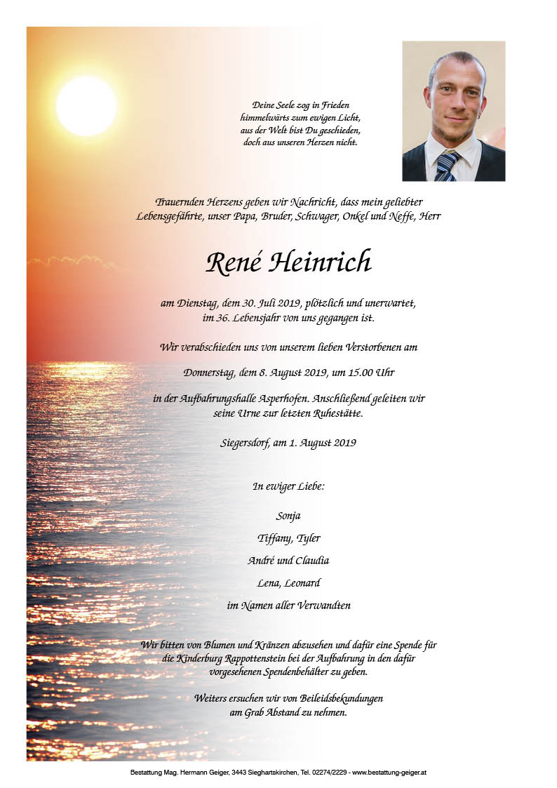 Heinrich Rene – Bestattung Geiger