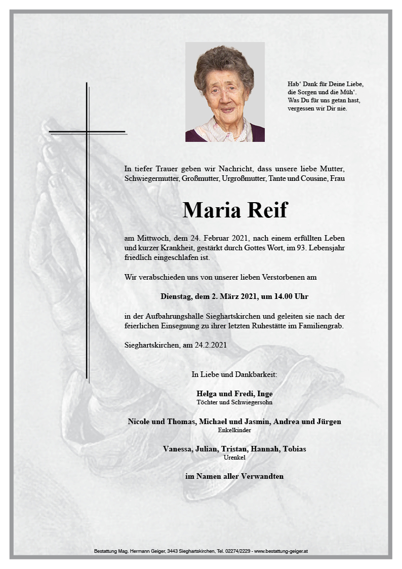 Reif-Maria – Bestattung Geiger